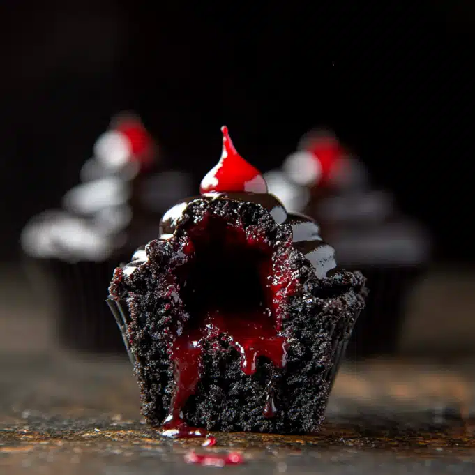 bleeding Halloween black cupcakes recipe