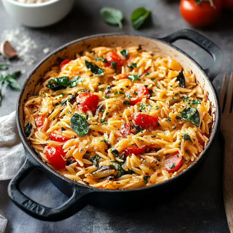 Cheesy Baked Orzo with Vegetables