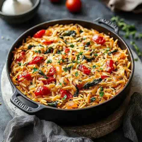 Cheesy Baked Orzo with Vegetables