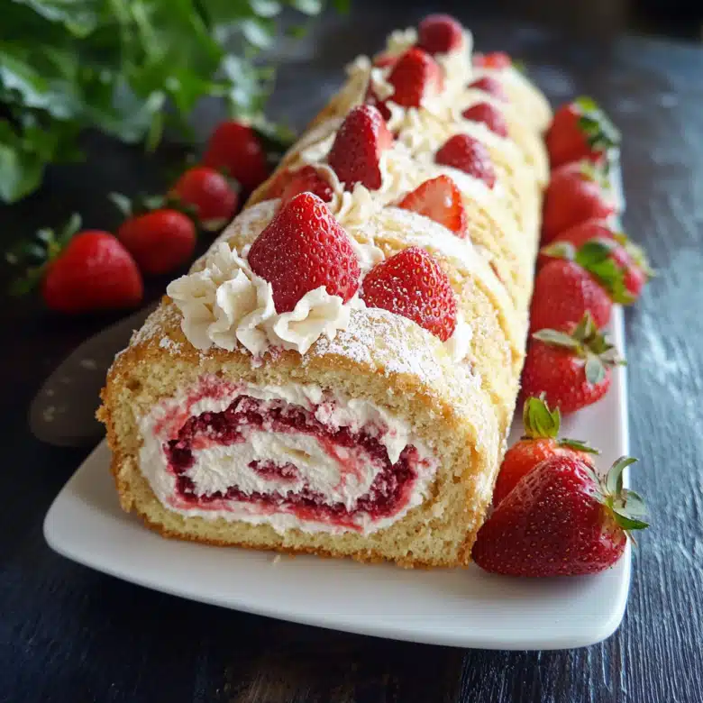 Strawberries and Cream Swiss Roll