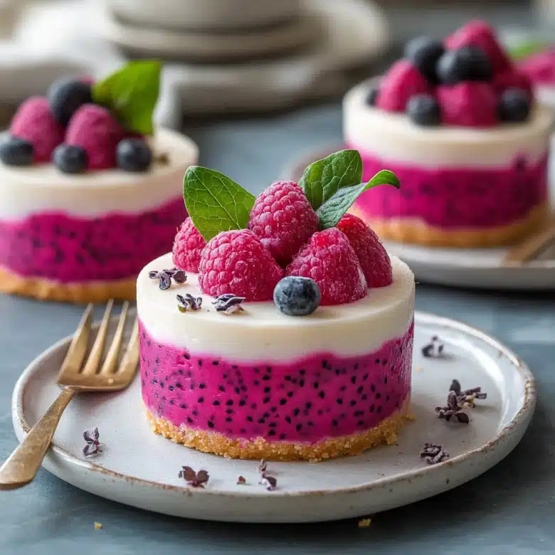 No-Bake Dragon Fruit Mini Cheesecakes