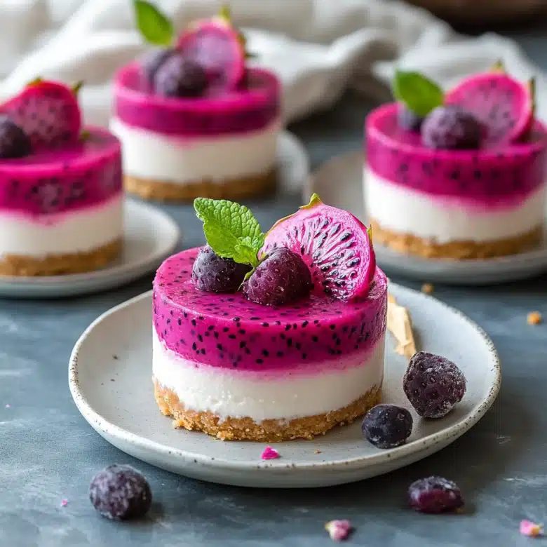 No-Bake Dragon Fruit Mini Cheesecakes