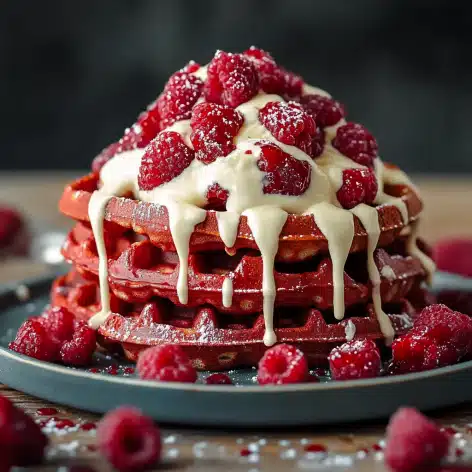 Red Velvet Waffles with Cream Cheese Drizzle